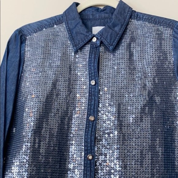 Chico's | Tops | Chicos Sequin Denim Top Size 3 | Poshmark